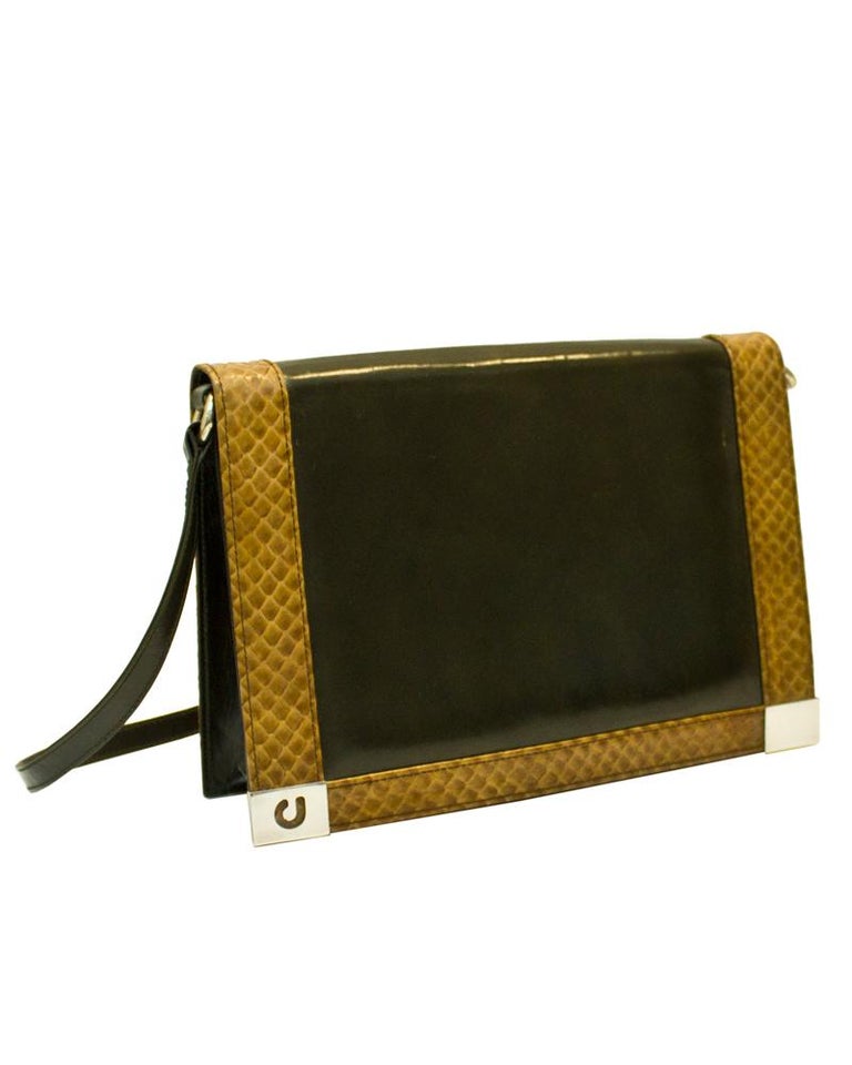 1980s Charles Jourdan Dark Brown Leather Envelope Bag at 1stDibs