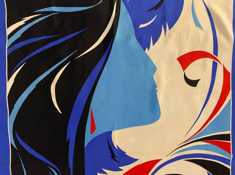 1980s Christian Dior Abstract Woman Print Silk Scarf For Sale at 1stDibs