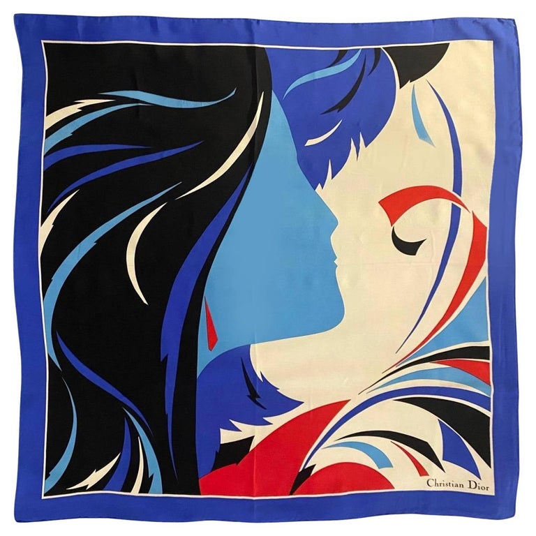 1980s Christian Dior Abstract Woman Print Silk Scarf For Sale at 1stDibs
