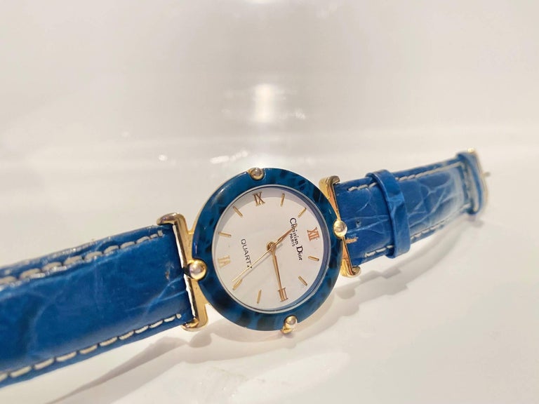 1980s Christian Dior Blue Stone Dial Quartz Watch For Sale at 1stDibs