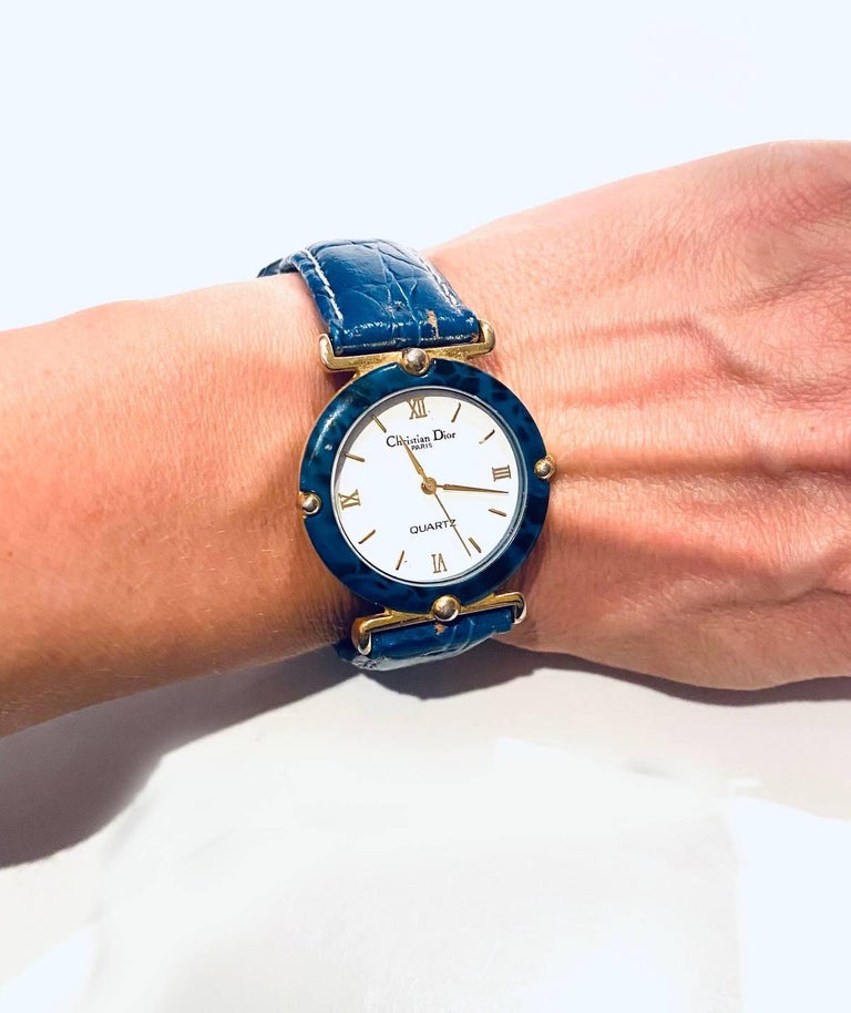1980s Christian Dior Blue Stone Dial Quartz Watch For Sale at 1stDibs