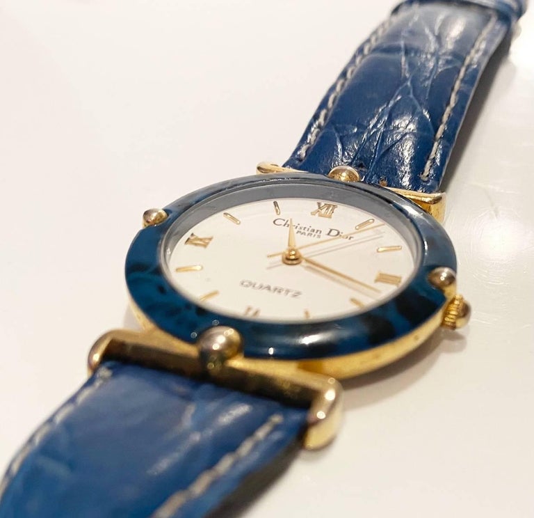 1980s Christian Dior Blue Stone Dial Quartz Watch For Sale at 1stDibs