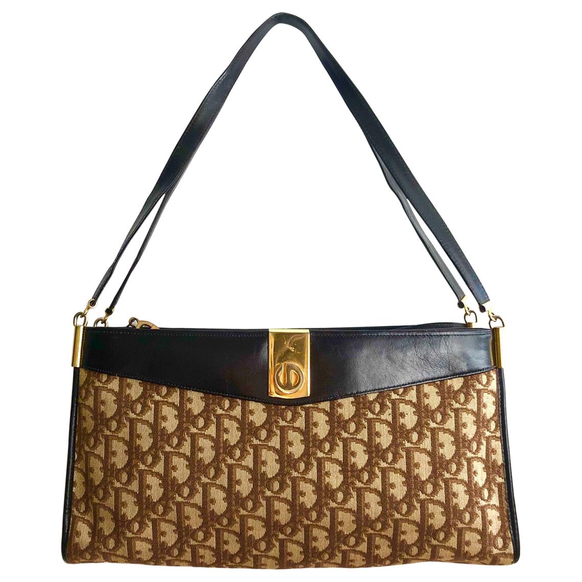 1980s Christian Dior Monogram Beige brown Logo Shoulder Bag at 1stDibs