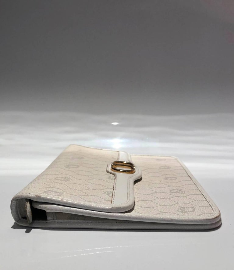 1980s Christian Dior White Leather Monogram Envelope Clutch CD Logo Bag ...