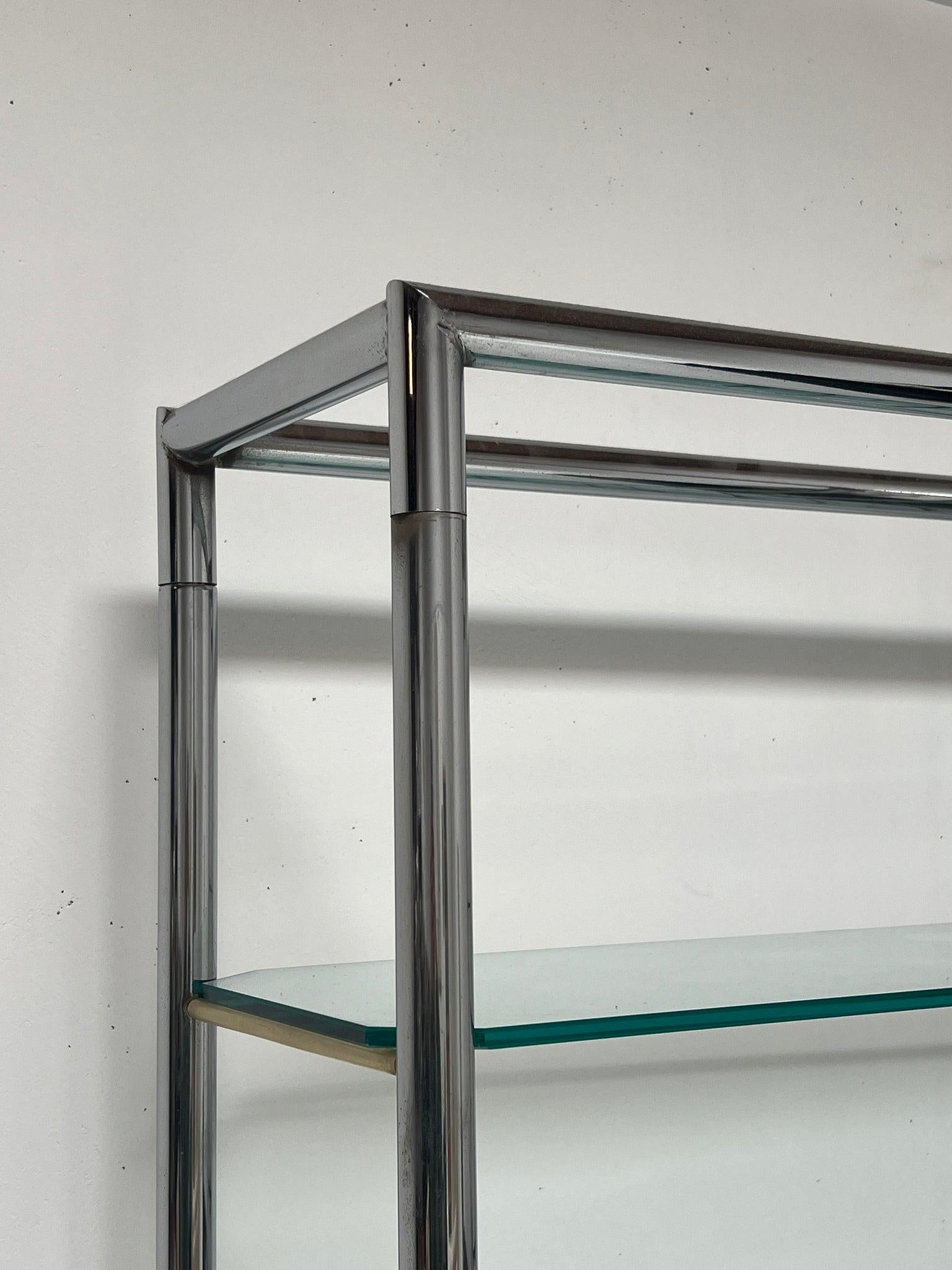 1980s Chrome Etagere Shelving Unit with Glass Shelves For Sale at 1stDibs