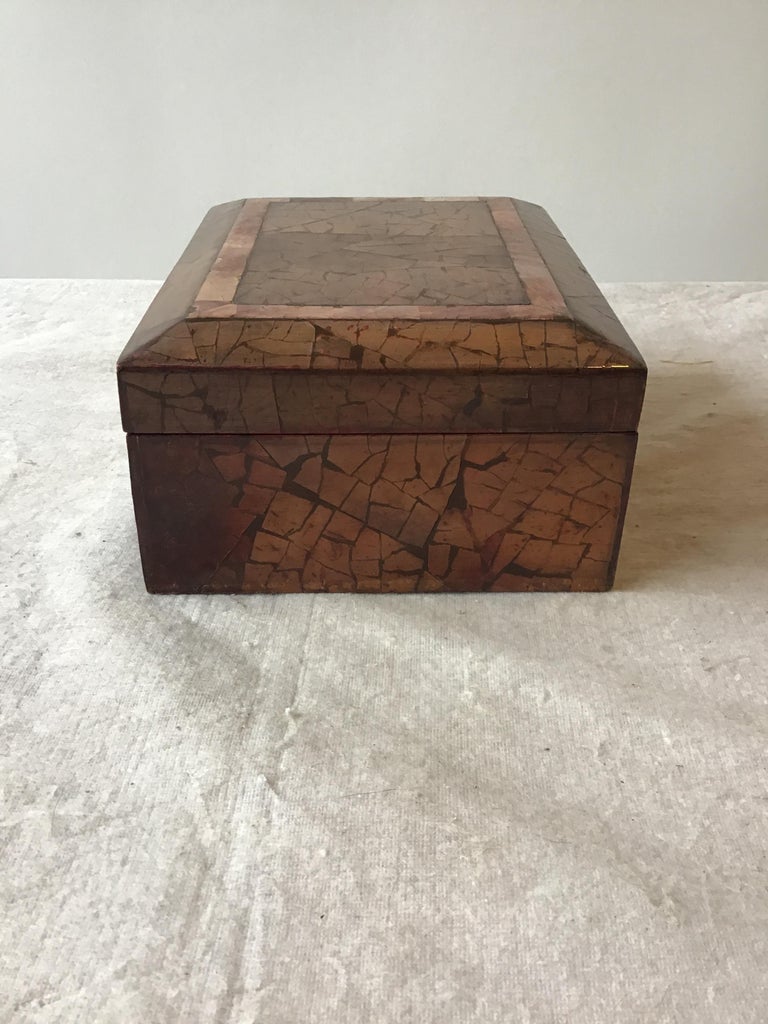 1980s Coconut Shell Box with Mother of Pearl Border at 1stDibs