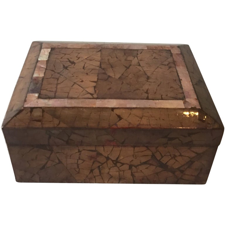 1980s Coconut Shell Box with Mother of Pearl Border at 1stDibs