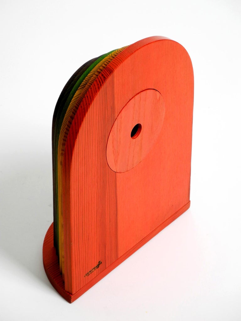 1980s, Colorful Pine Wood Table Clock in Postmodern Design by ...