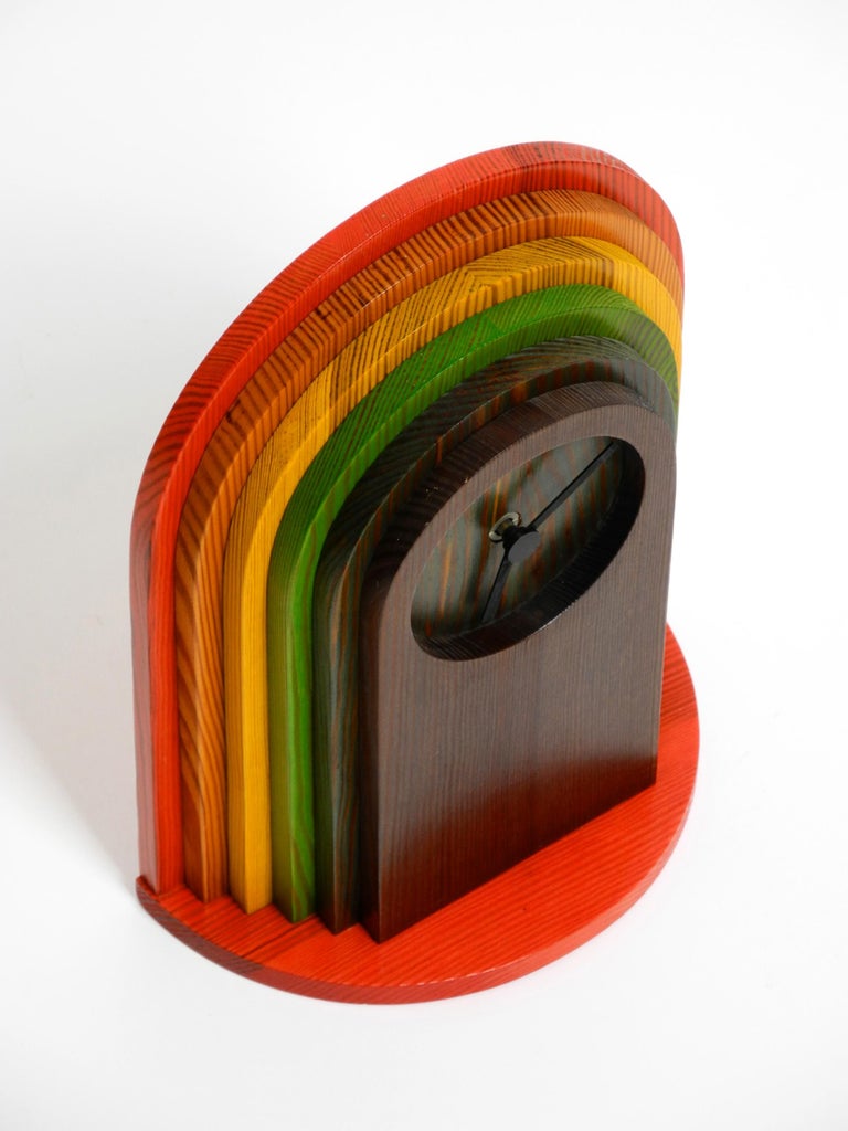 1980s, Colorful Pine Wood Table Clock in Postmodern Design by ...