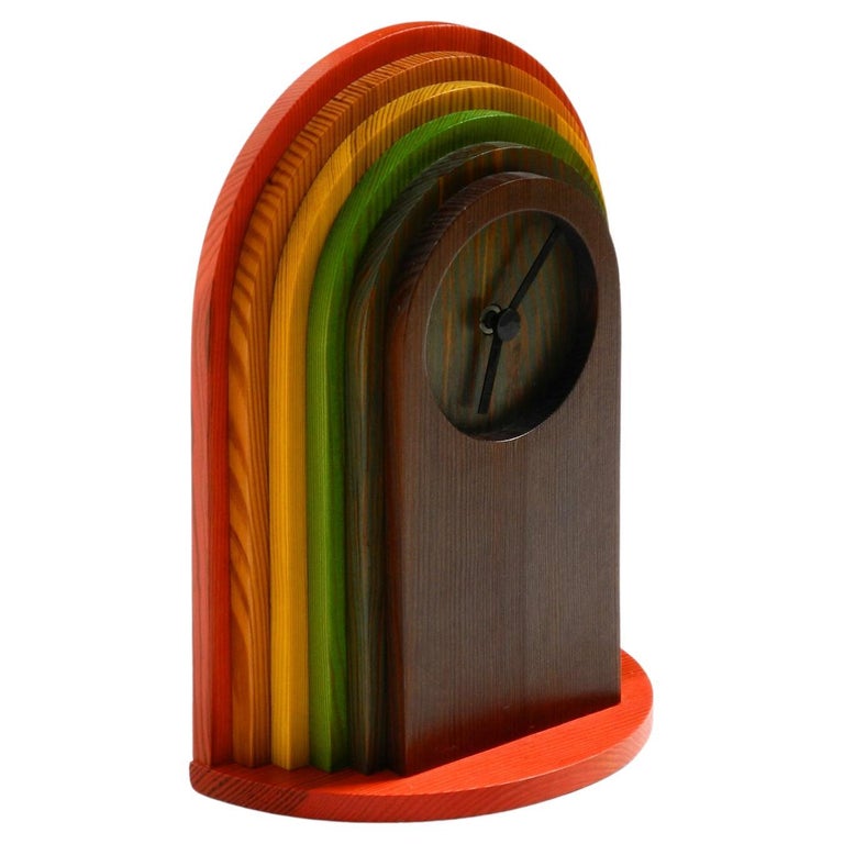 1980s, Colorful Pine Wood Table Clock in Postmodern Design by ...