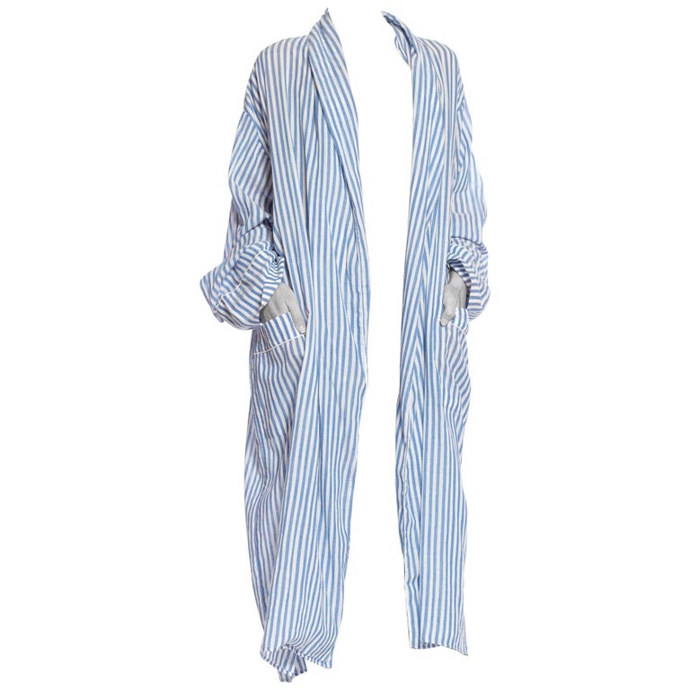 1980'S Blue and White Striped Cotton Blend Oversized Duster With ...