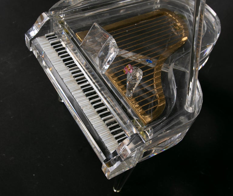 1980s Crystal Sculpture of Piano with Metal Parts For Sale at 1stDibs