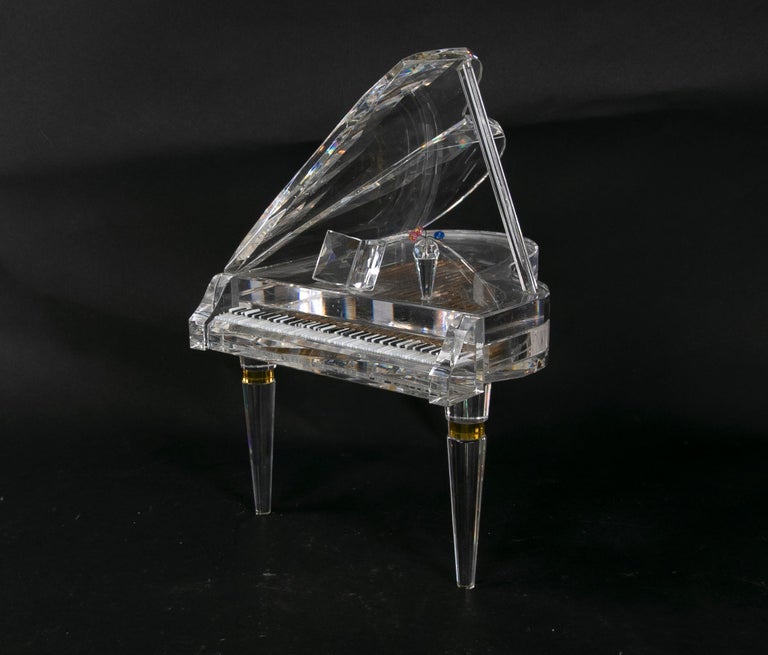 1980s Crystal Sculpture of Piano with Metal Parts For Sale at 1stDibs
