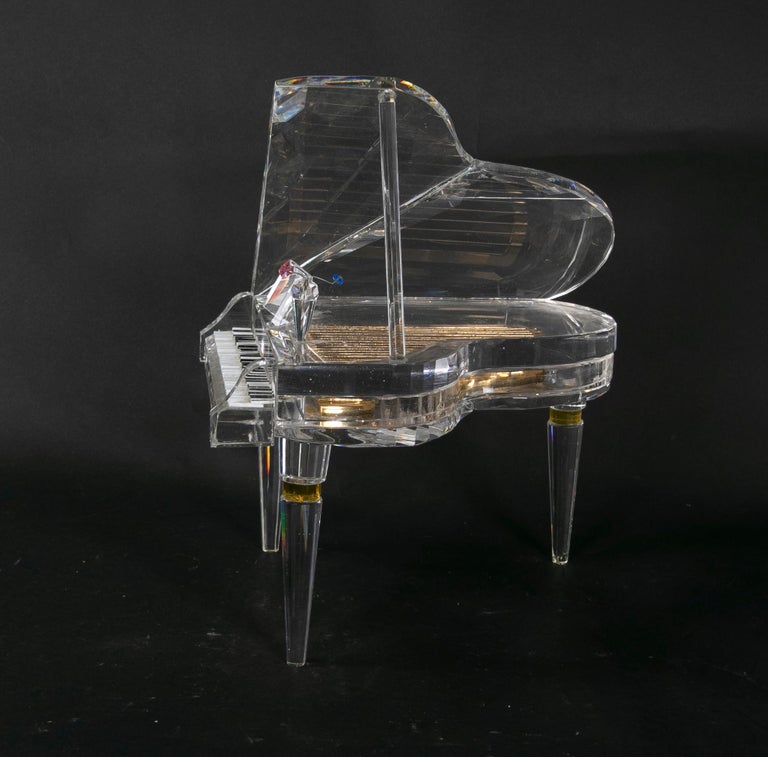 1980s Crystal Sculpture of Piano with Metal Parts For Sale at 1stDibs