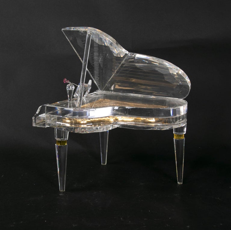 1980s Crystal Sculpture of Piano with Metal Parts For Sale at 1stDibs