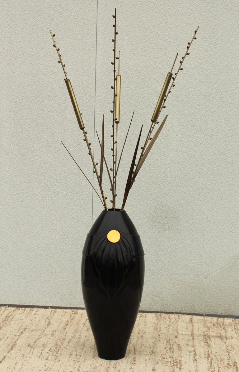 1980's Curtis Jere Attributed Cattails Brass Sculpture on Art-Deco ...