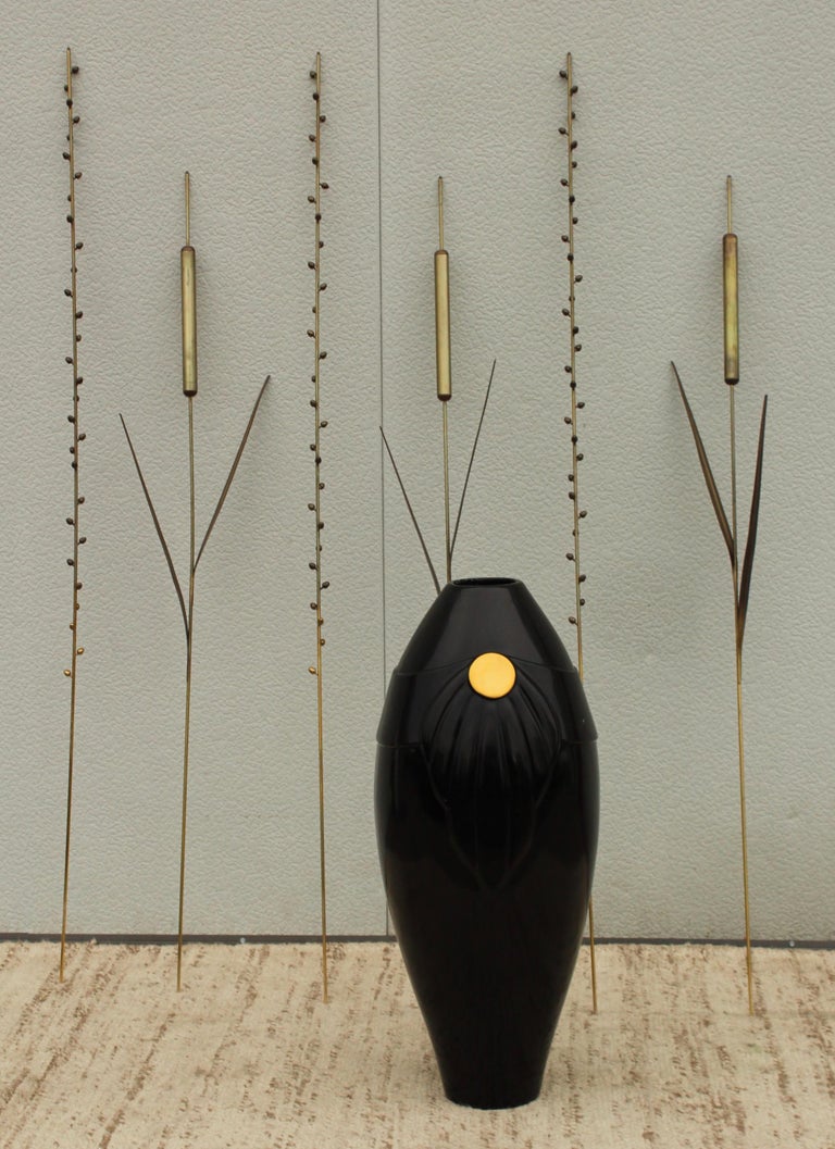 1980's Curtis Jere Attributed Cattails Brass Sculpture on Art-Deco ...