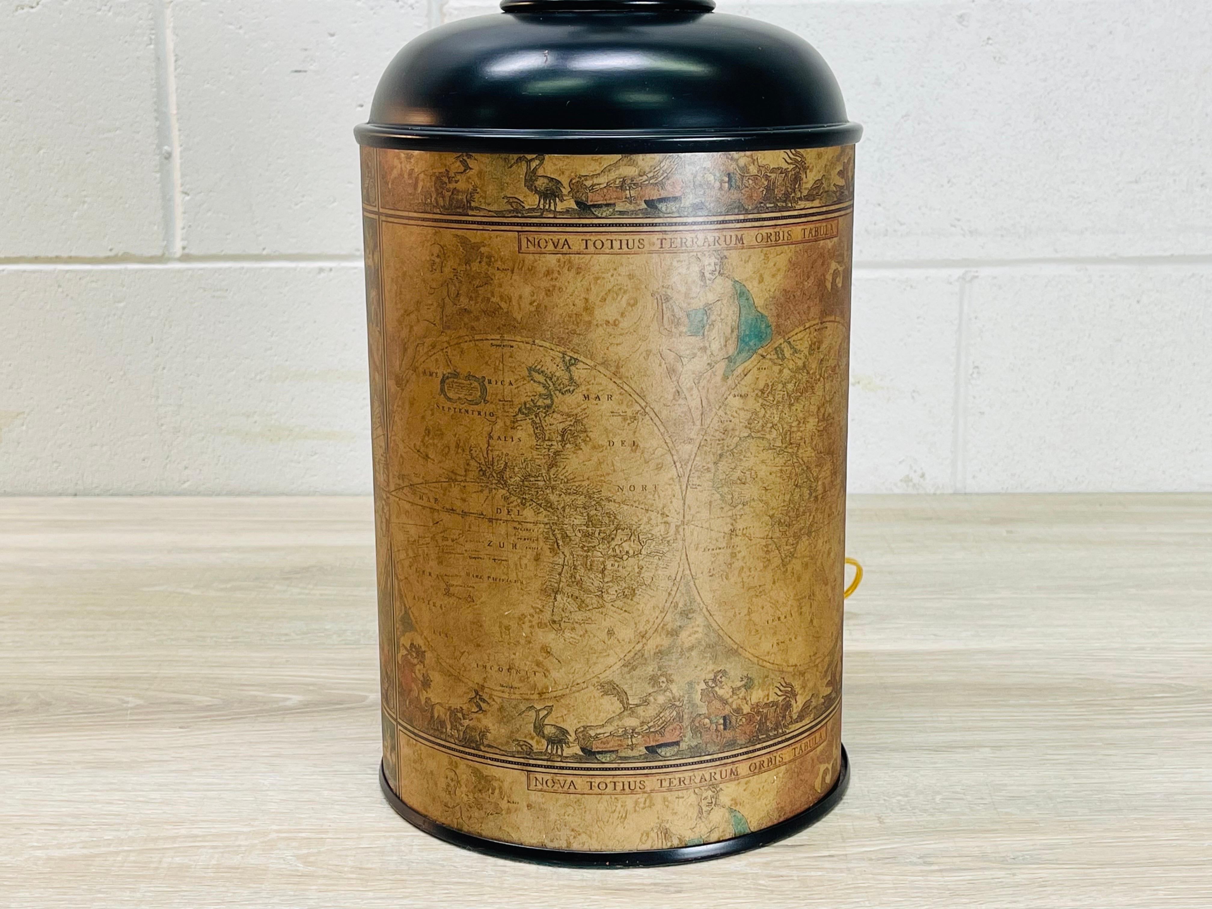 1980s Cylindrical World Map Table Lamp For Sale at 1stDibs