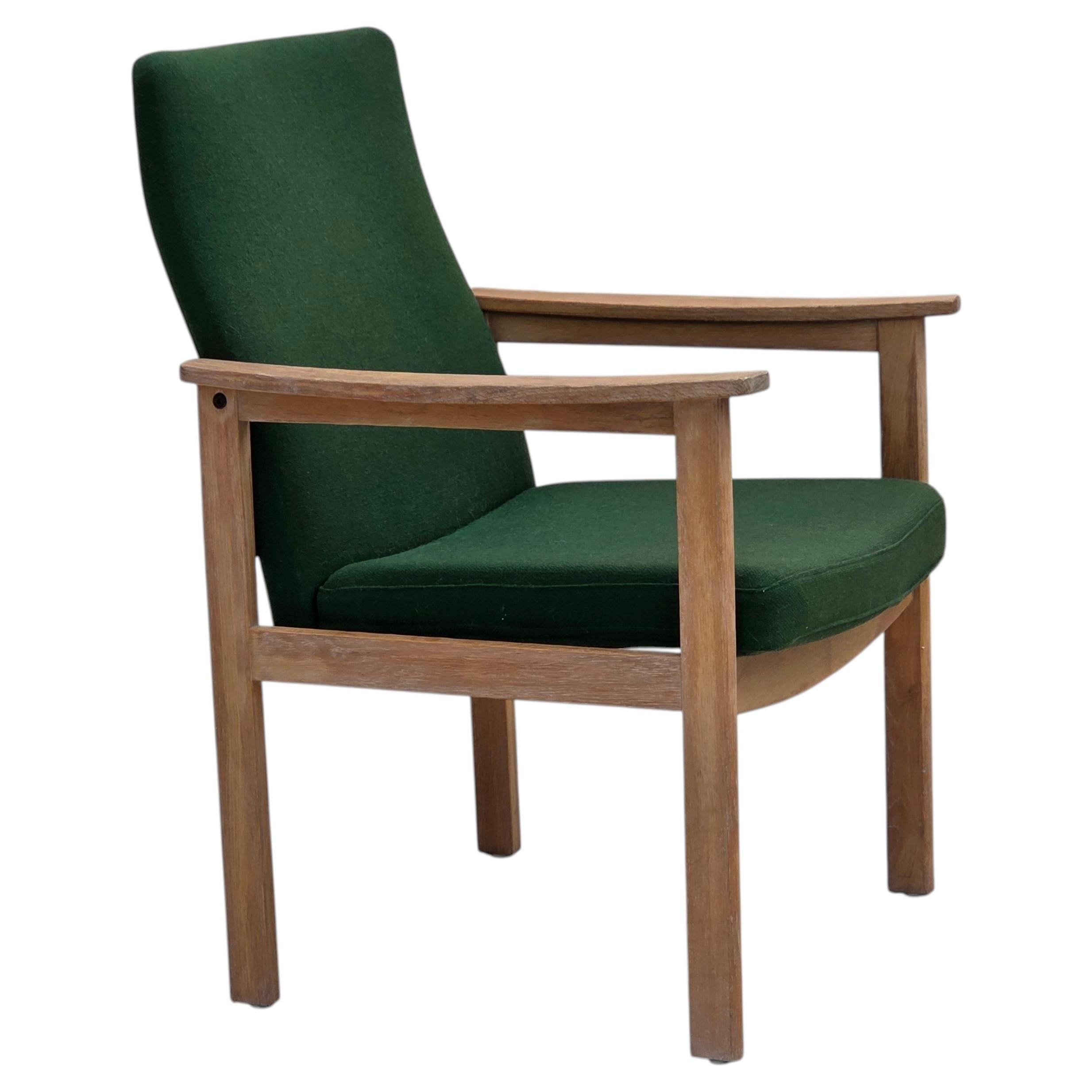 1980s, Danish armchair by Høng Stole, green furniture wool, oak wood ...