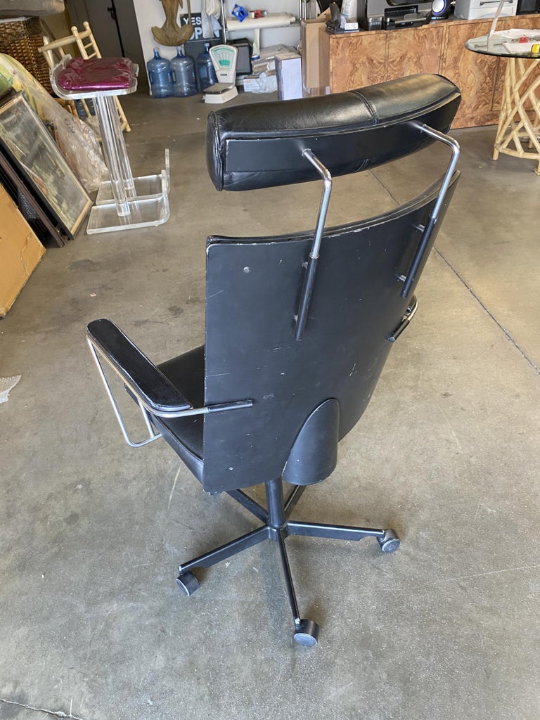 1980's Danish Modern Black and Chrome Executive Desk Chair by Kevi For ...