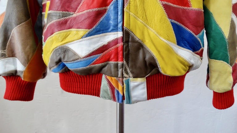 David Green 1980s Leather Appliqué Patchwork Bomber Jacket For Sale at 1stDibs