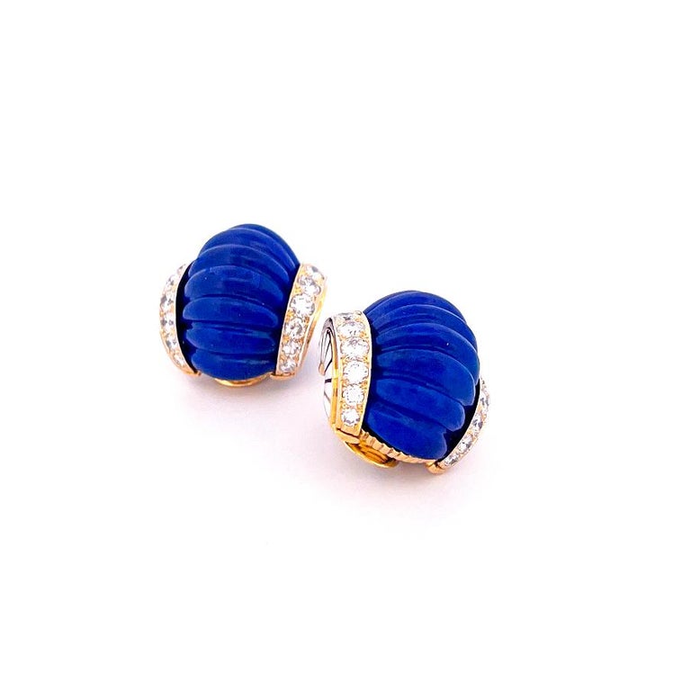1980's David Webb 18k Yellow Gold Carved Blue Lapis and Detailed Enamel ...