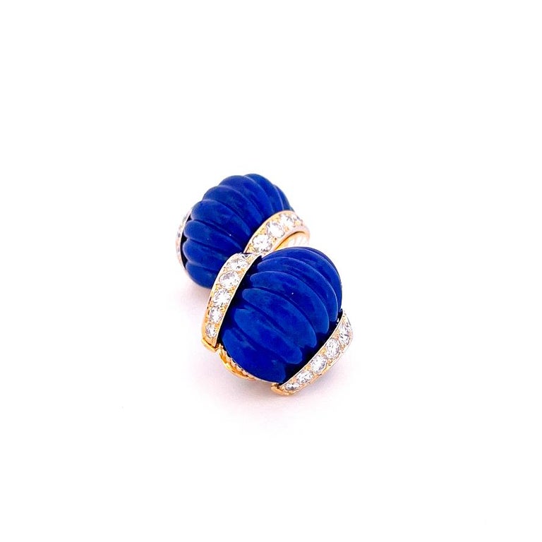 1980's David Webb 18k Yellow Gold Carved Blue Lapis and Detailed Enamel ...