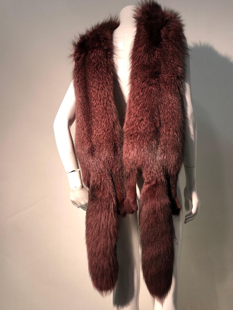 1980s Deep Plush Double Fox Stole Overdyed in Mauve W/ Head Tails and ...