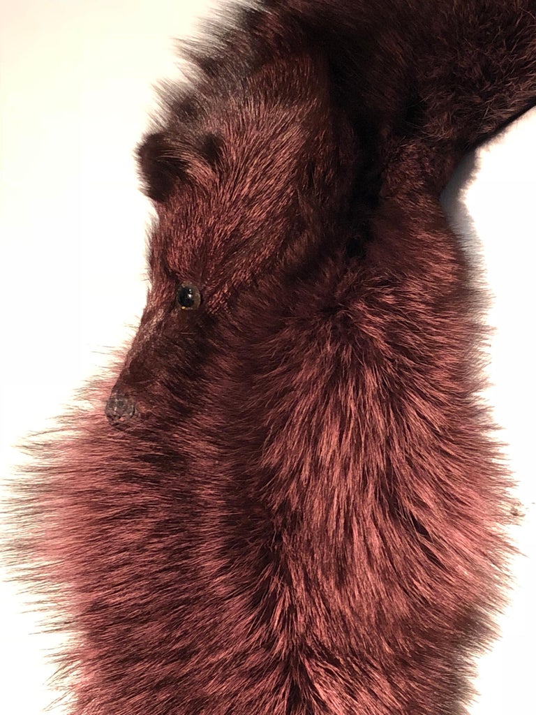 1980s Deep Plush Double Fox Stole Overdyed in Mauve W/ Head Tails and ...