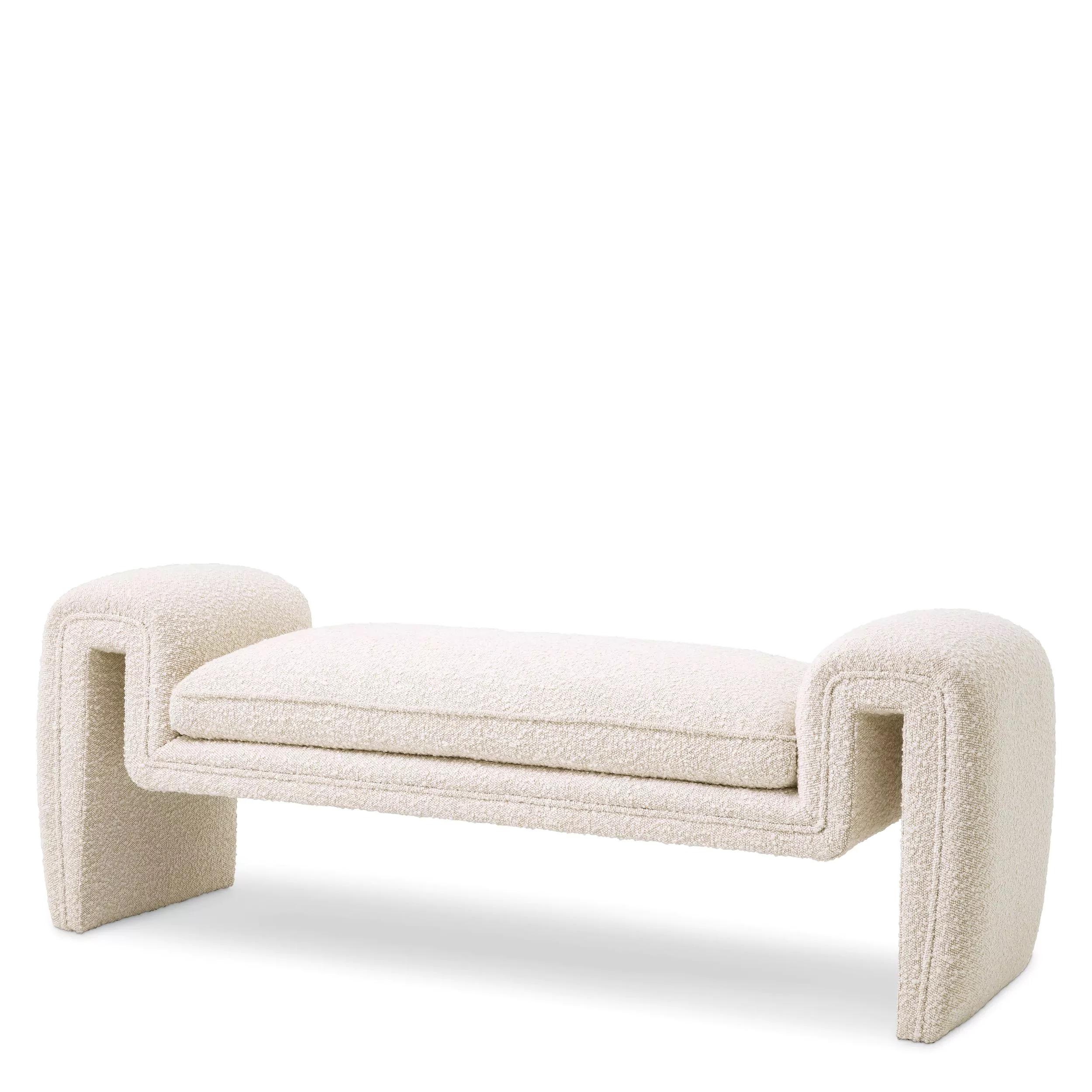 1980s Design Style Beige Bouclé Fabric Curved and Graphic Bench For ...