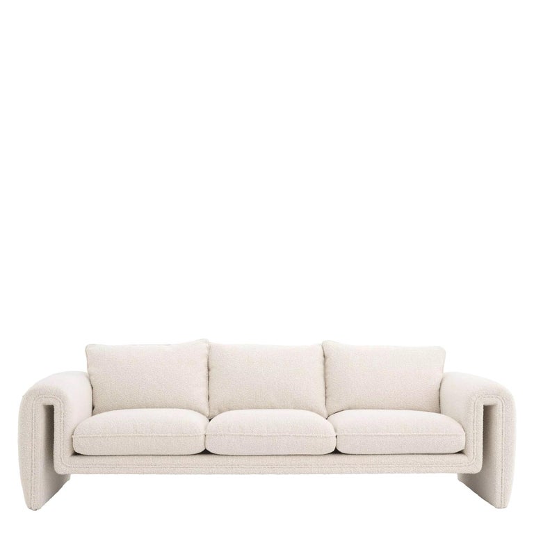 1980s Design Style Beige Bouclé Fabric Curved and Graphic Sofa For Sale ...