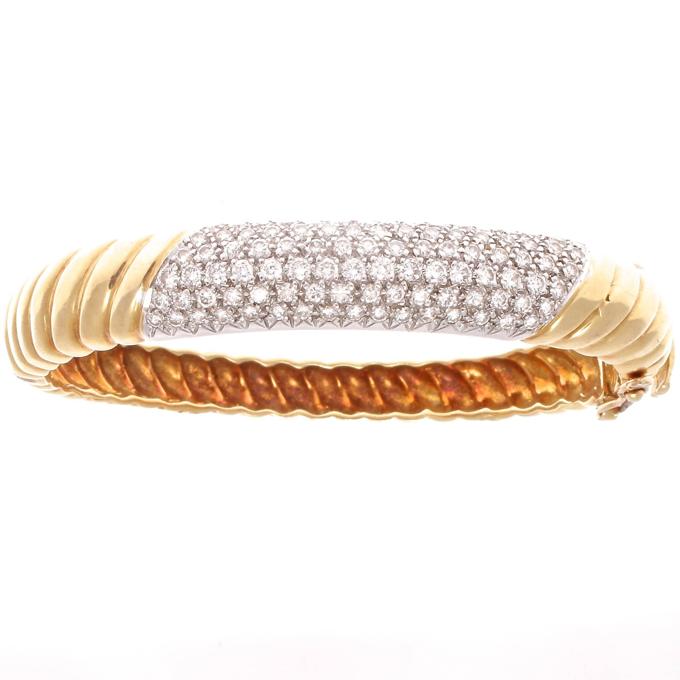 1980s Diamond Gold Platinum Bangle Bracelet at 1stDibs