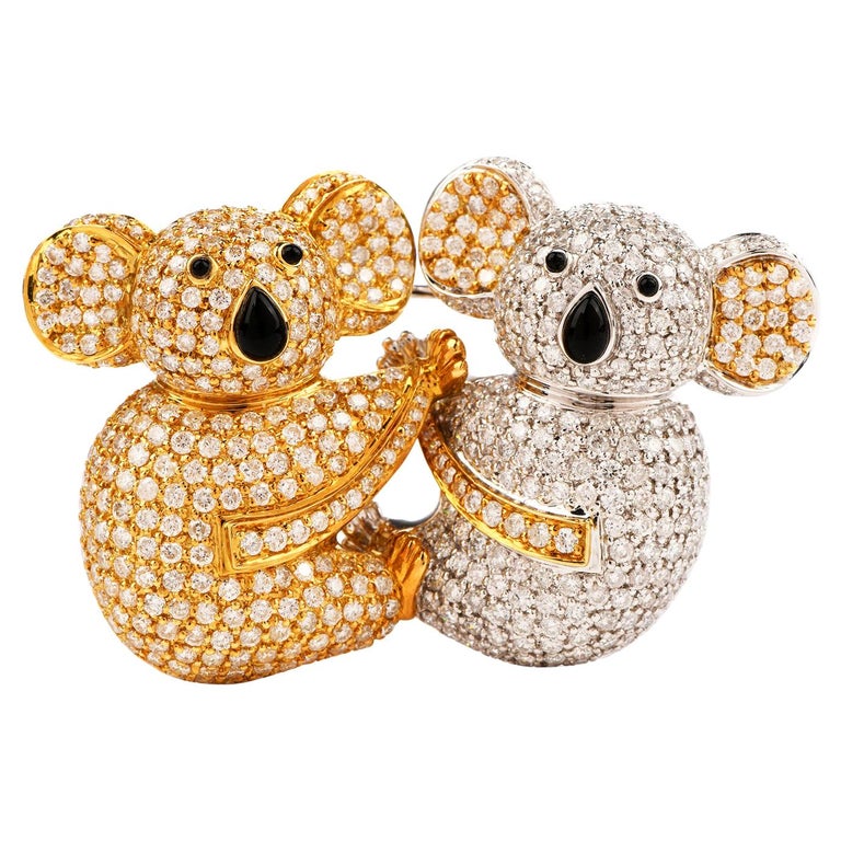 1980s Diamond Koala Bears 18 Karat Gold Pin Brooch at 1stDibs