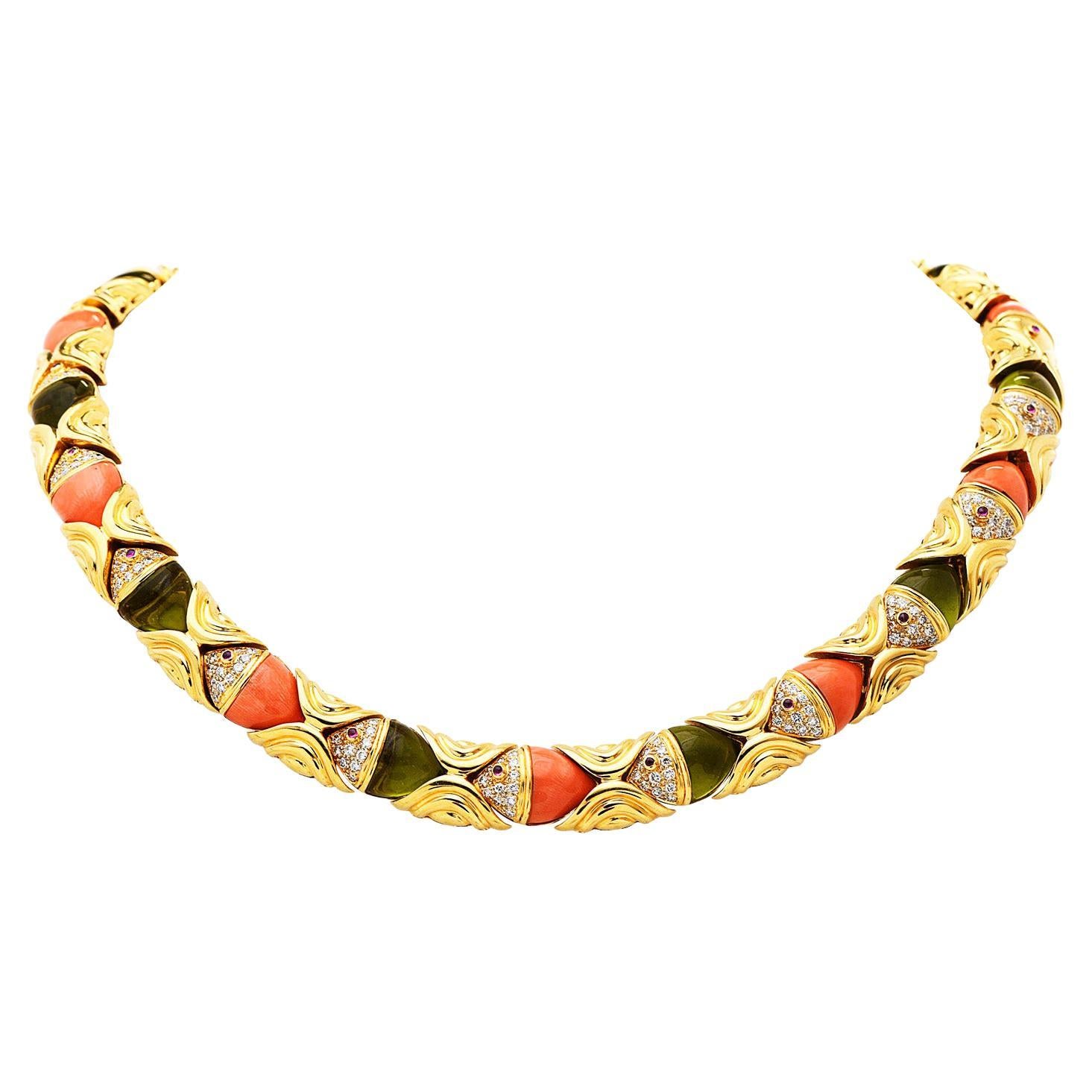 Coral Diamond Gold Necklace At 1stdibs