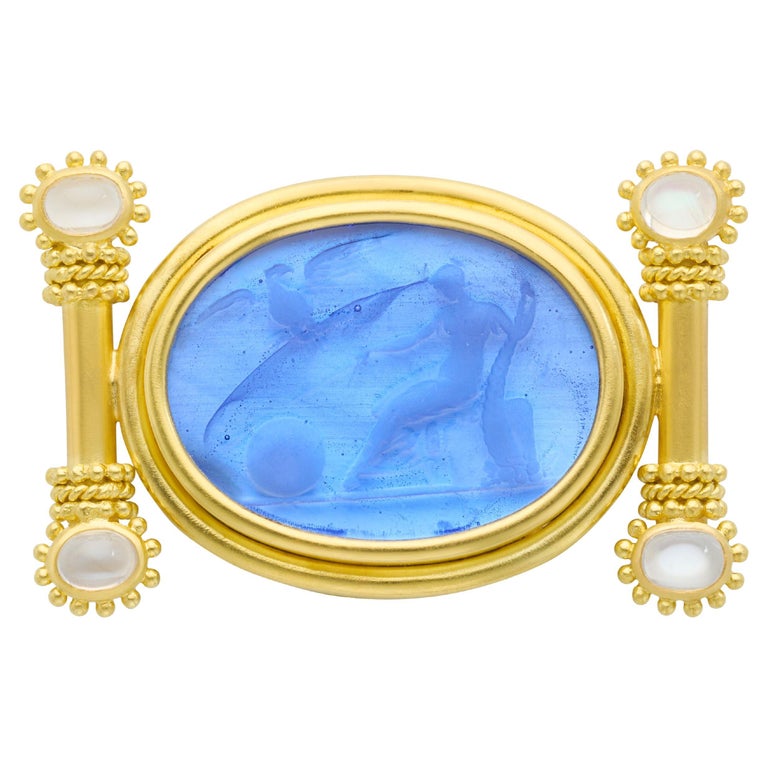 1980's Elizabeth Locke 18k Yellow Gold Carved Moonstone Pin For Sale at ...