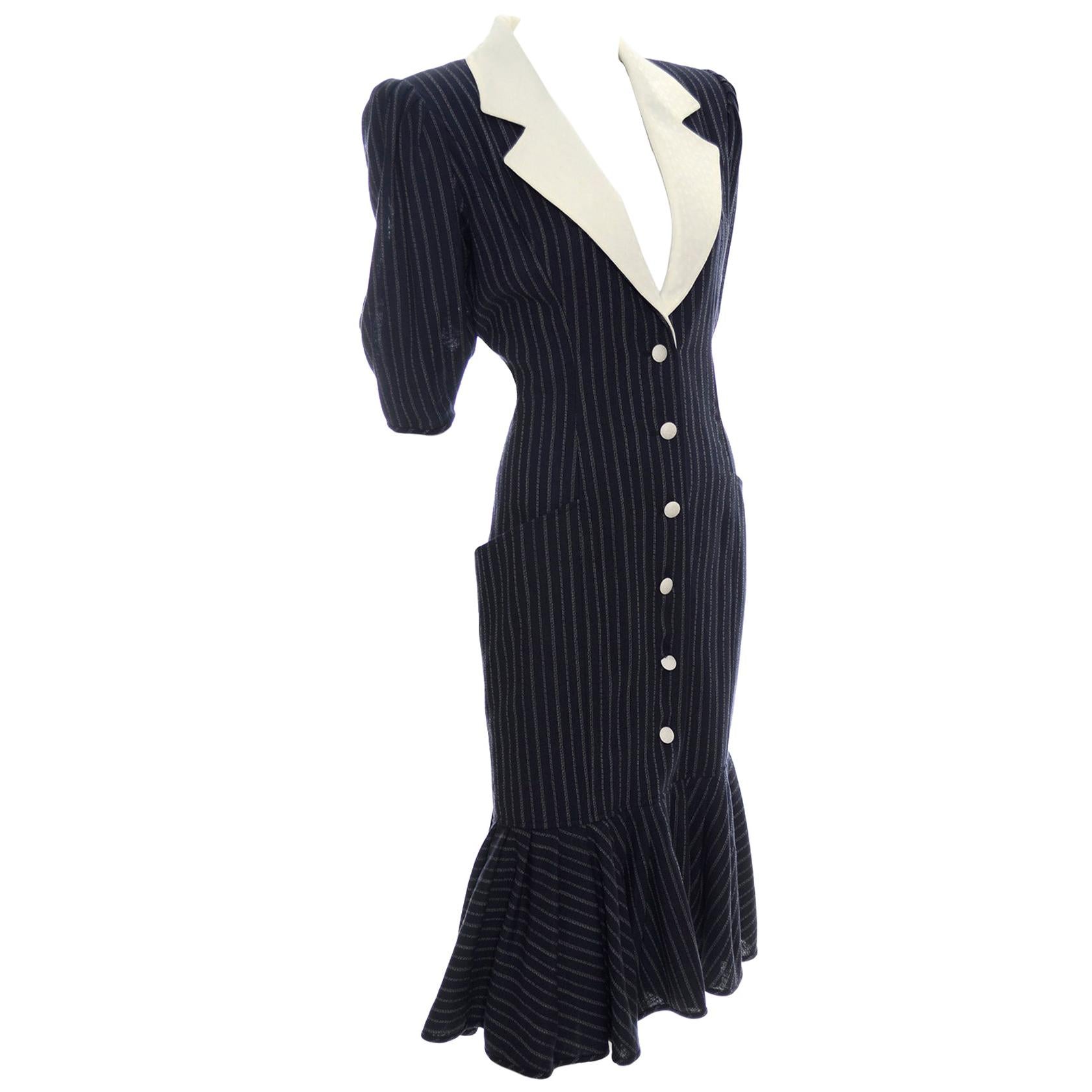 1980s Emanuel Ungaro Parallele Vintage Dress in Navy Blue and White ...