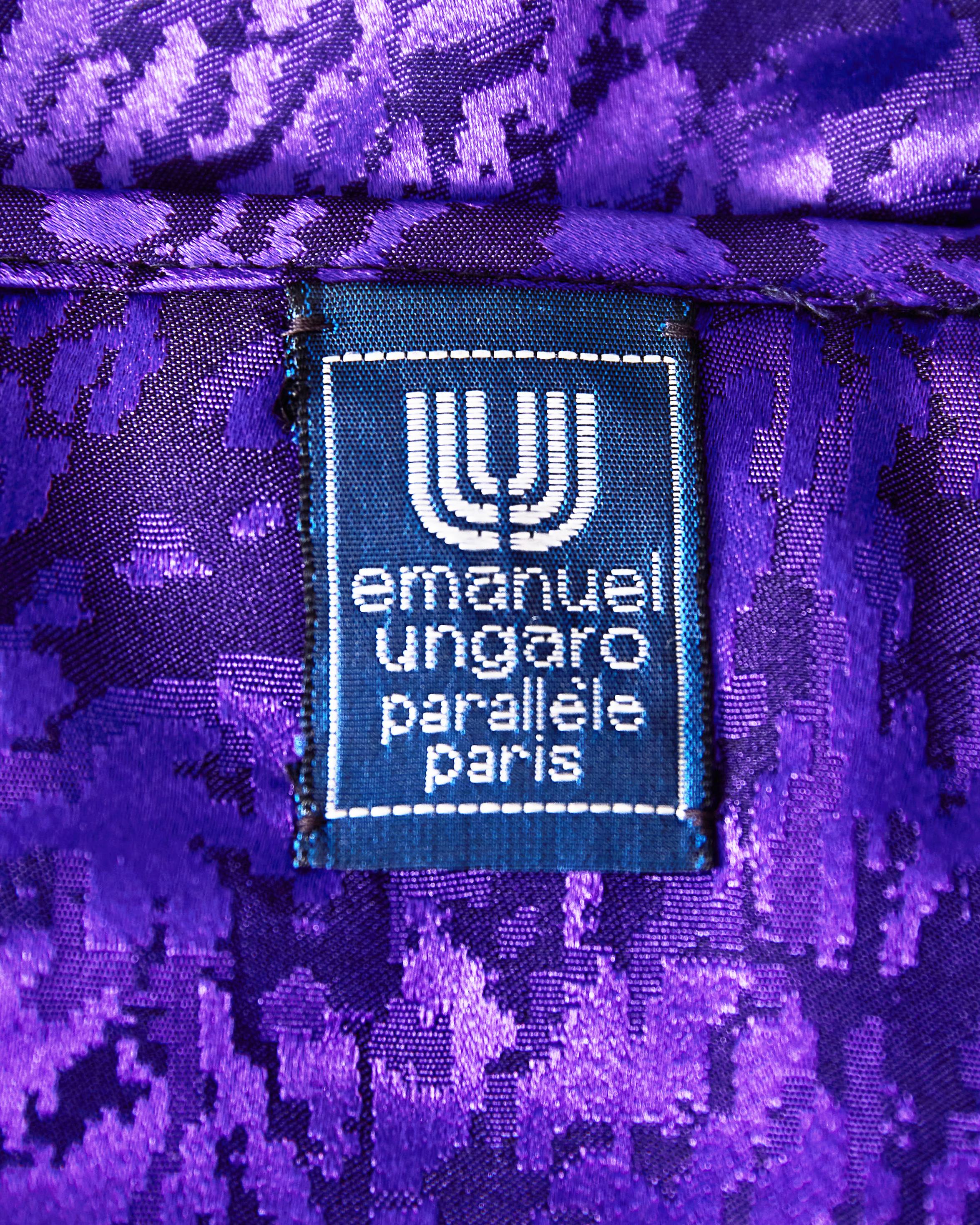 1980's Emanuel Ungaro Purple Jacquard Silk Drape Gown For Sale at 1stDibs