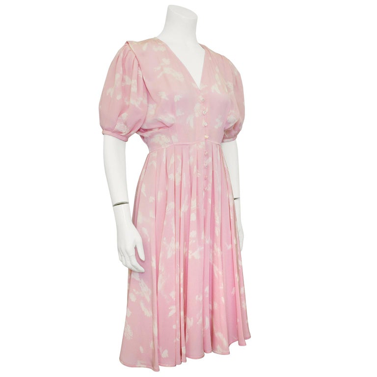 1980s Emmanuel Ungaro Pink and Cream Crepe Dress For Sale at 1stDibs