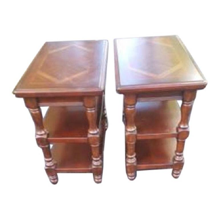 1980s English Cherry Inlaid End Tables, a Pair For Sale at 1stDibs