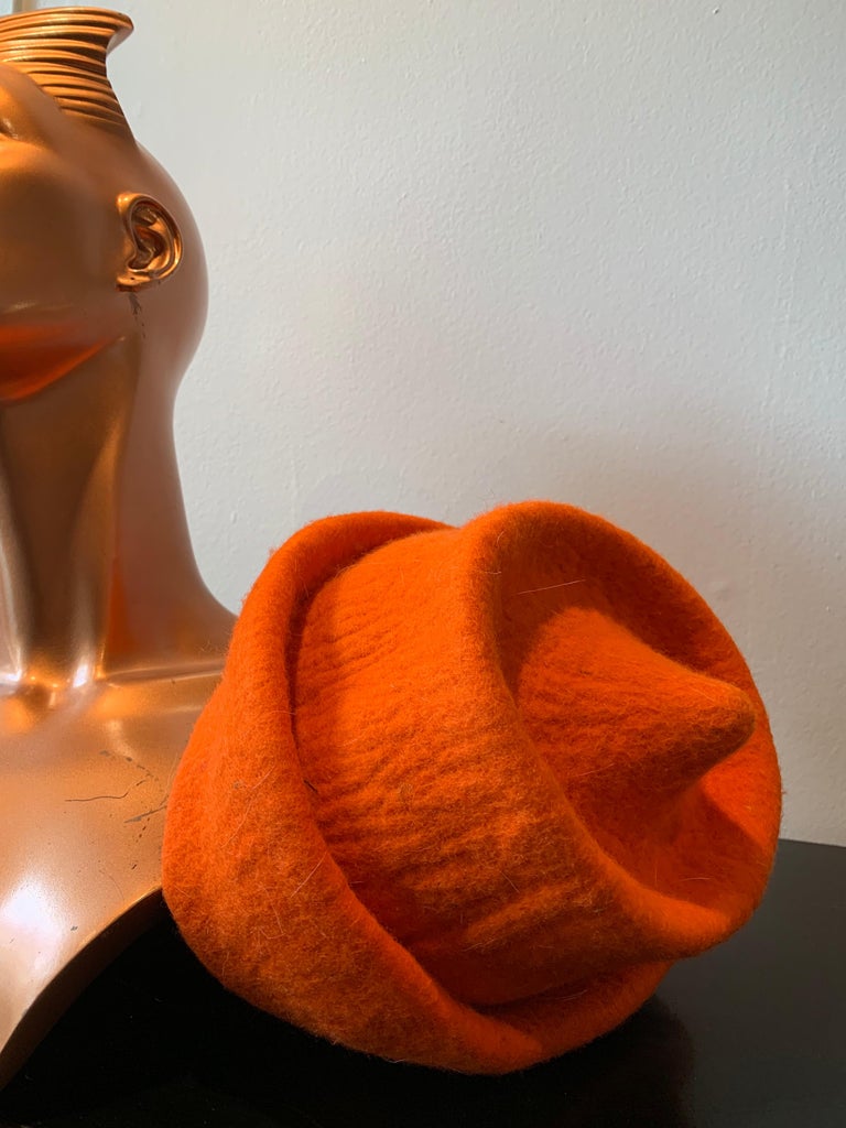 1980s Erratica by Jean Hicks Vibrant Orange Molded Wool Felt Pagoda ...