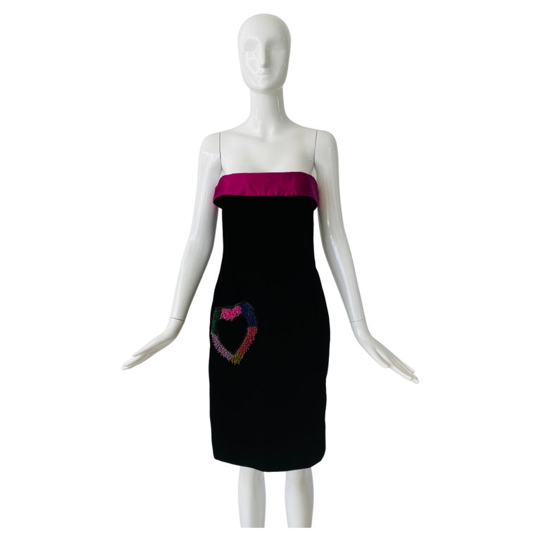 1980s Escada Couture Velvet Heart Beaded Dress For Sale at 1stDibs