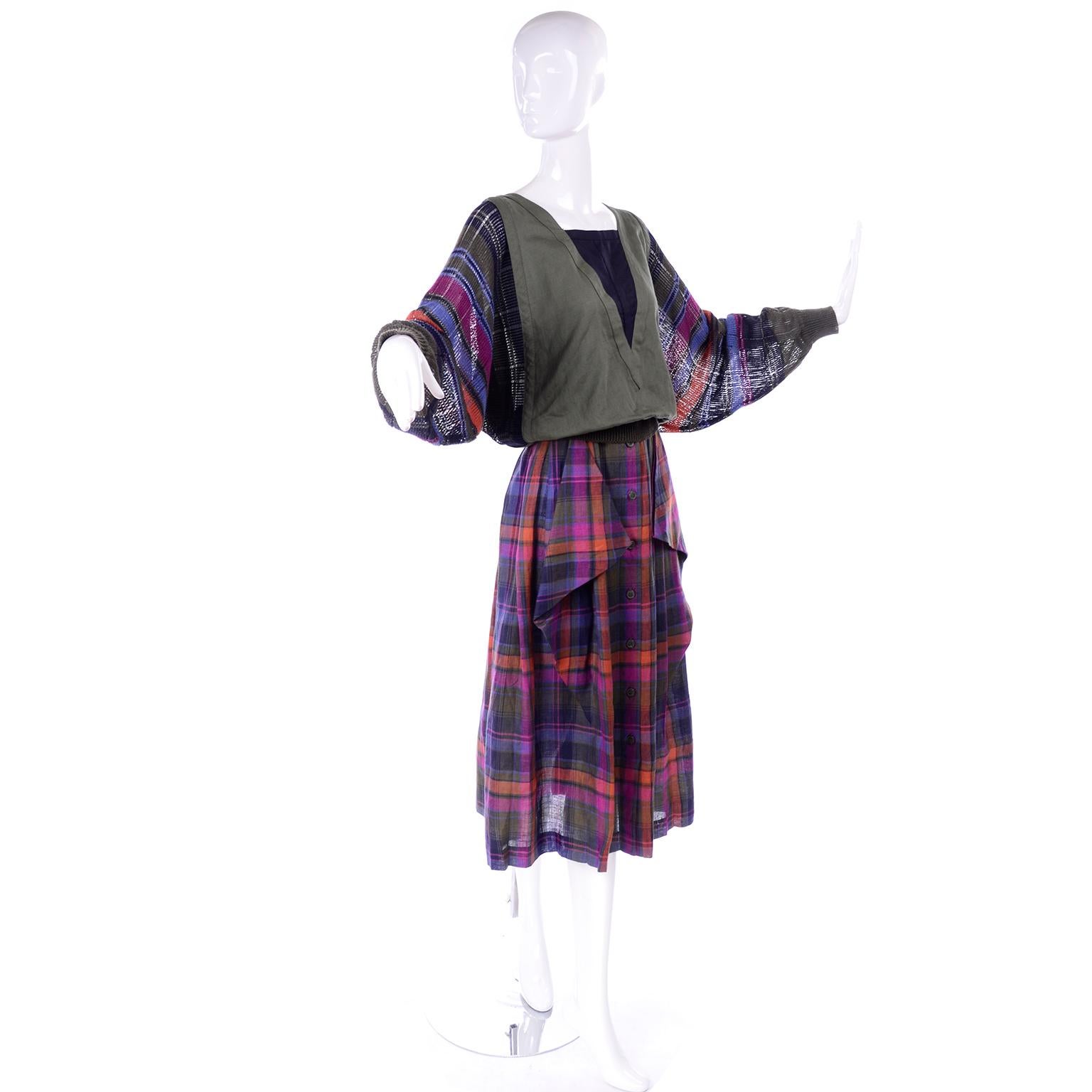 1980s Escada Green Pink Blue and Orange Plaid 2 pc Dress w/ Skirt and ...
