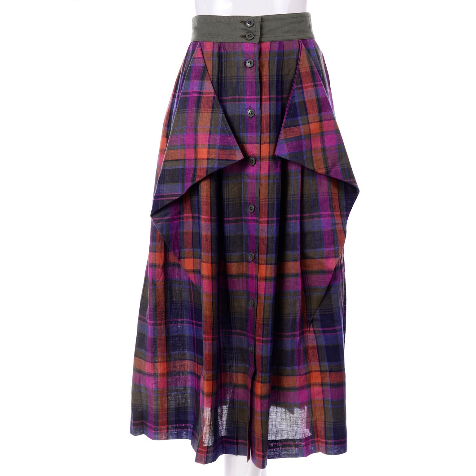 1980s Escada Green Pink Blue and Orange Plaid 2 pc Dress w/ Skirt and ...