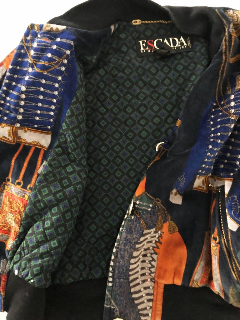 1980s Escada Military Print Navy Blue Shoulder Pads Oversized Bomber ...