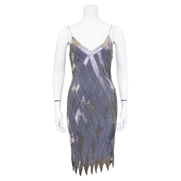 1980s Fabrice Grey Beaded Cocktail Dress For Sale At 1stdibs