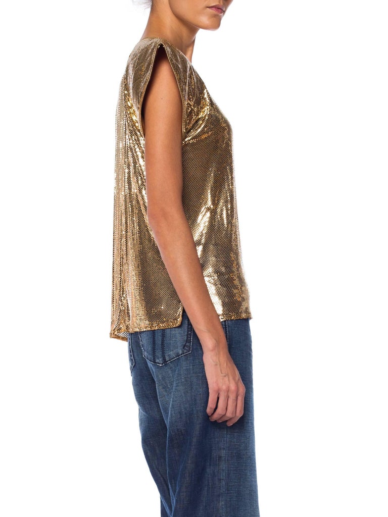 Ferrera Gold Metal Mesh Top, 1980s at 1stDibs | gold mesh top