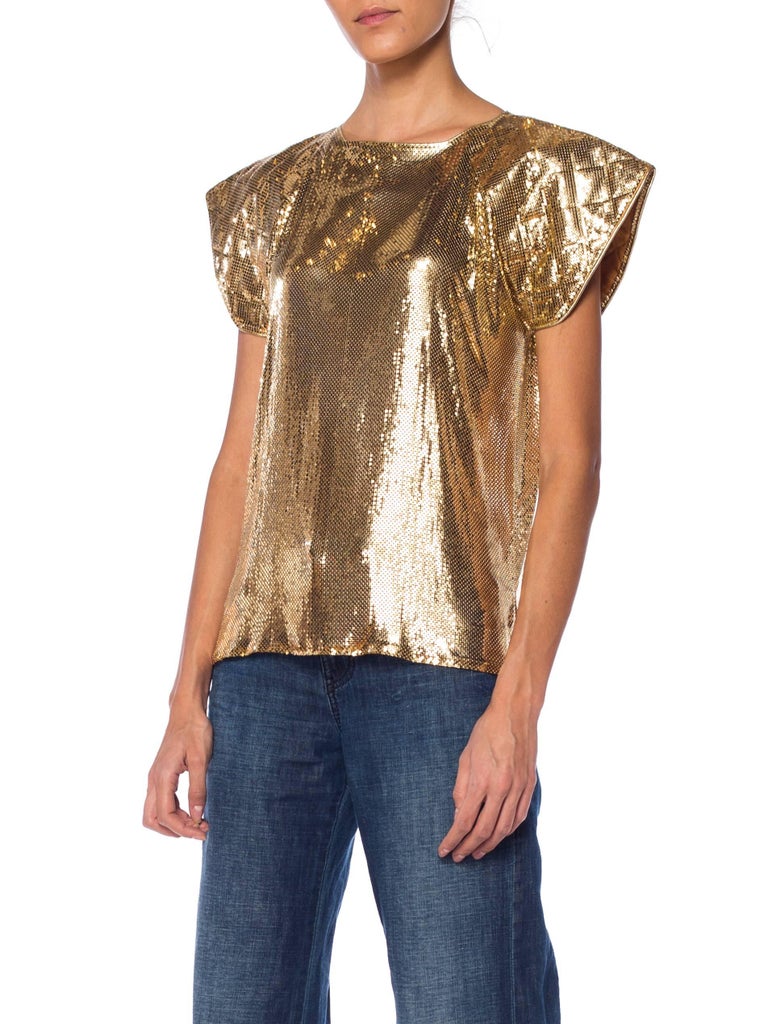 Ferrera Gold Metal Mesh Top, 1980s at 1stDibs | gold mesh top
