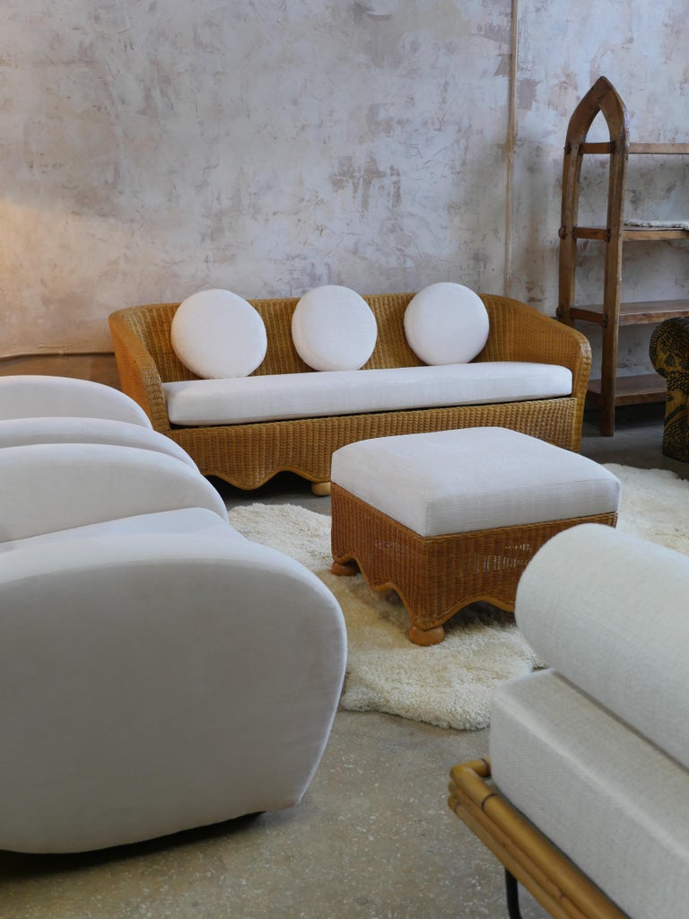 1980s Ficks Reed Rattan Scalloped Wicker Sofa and Ottoman For Sale at ...