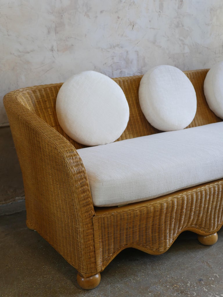 1980s Ficks Reed Rattan Scalloped Wicker Sofa and Ottoman For Sale at ...