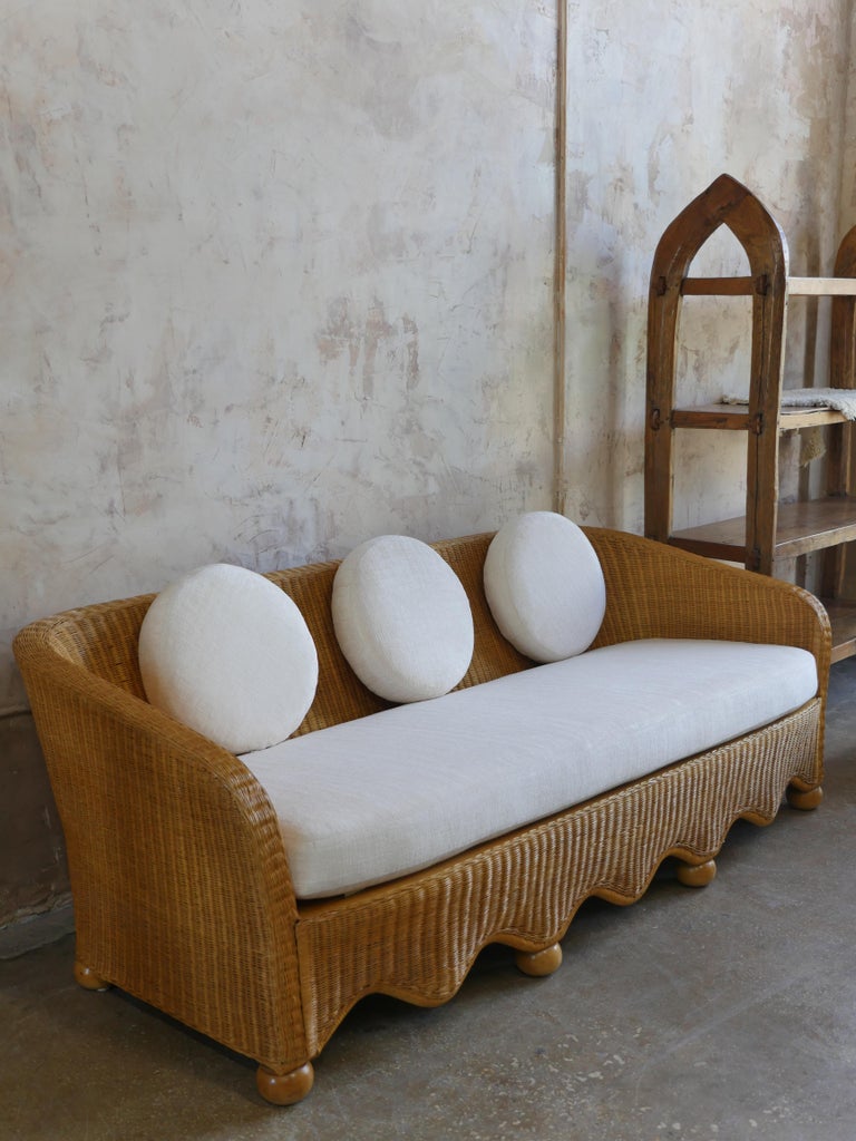 1980s Ficks Reed Rattan Scalloped Wicker Sofa and Ottoman For Sale at ...